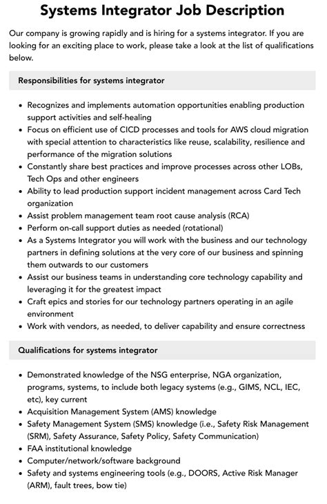 Systems Integrator Job Description Velvet Jobs