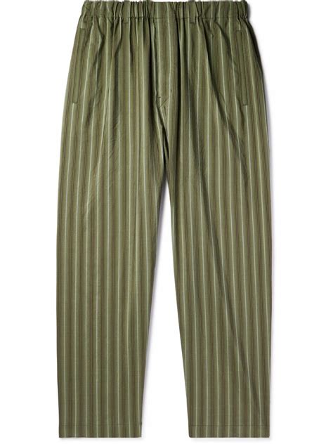 Lemaire Straight Leg Striped Silk Trousers Green Lemaire