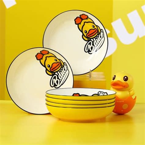 小黃鴨盤子菜盤碟子家用菜碟套裝創意卡通圓飯盤組合陶瓷炒菜盤子磁碟etmall東森購物網