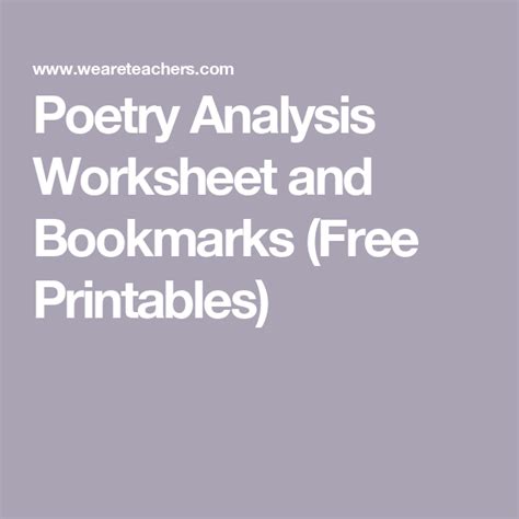 Poetry Analysis Worksheet And Bookmarks Free Printables
