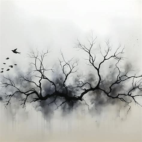 Shadows In Silence Minimalist Illustration Of Branches And Birds In