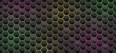 하이테크 디지털 기술 및 엔지니어링 개념 다각형이있는 와이드 공상 과학 템플릿 미래 지향적 인 그림 검은 배경에 추상적 인 육각형 과학 0명에 대한 스톡 벡터 아트 및 기타