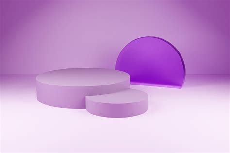 밝은 보라색 색상의 기둥 연단 제품을 표시하기 위해 장면을 모의 쇼케이스 상점 앞 디스플레이 케이스 3d 렌더링 3차원 형태에
