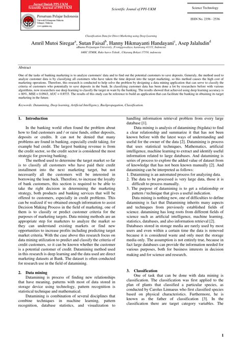 Pdf Classification Data For Direct Marketing Using Deep Learning