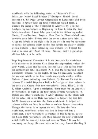 Excel Project 3 MS Excel Fall 2018 Use The Project Descriptio PDF