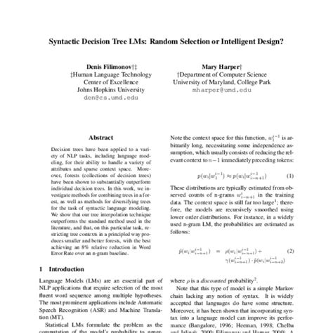 Syntactic Decision Tree Lms Random Selection Or Intelligent Design Acl Anthology
