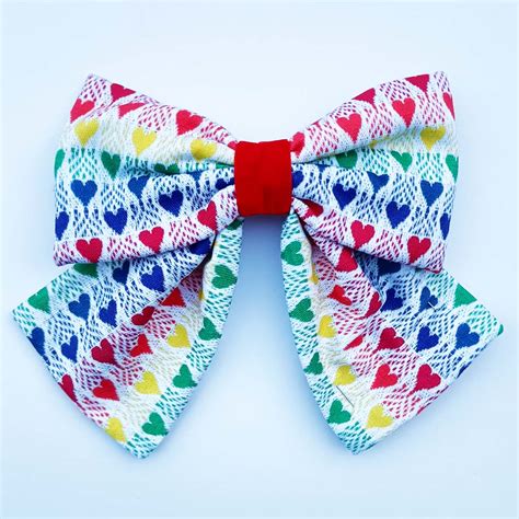 Rainbow Pride Heart Woven Digital Print Bow With Red Middle Ashley