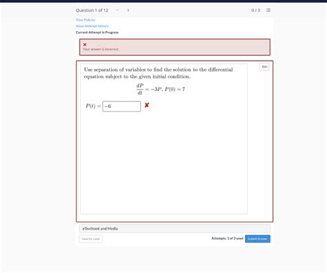 Solved Question 1 Of 12 03 View Policies Show Attempt