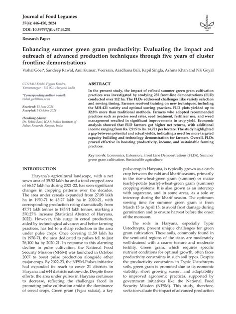 Pdf Enhancing Summer Green Gram Productivity Evaluating The Impact