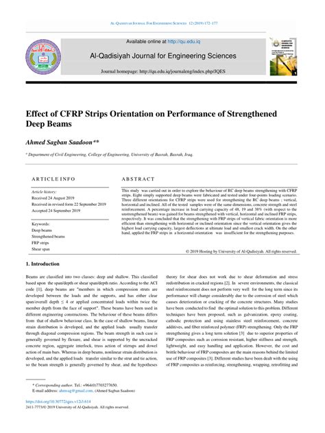 Pdf Effect Of Cfrp Strips Orientation On Performance Of Strengthened Deep Beams