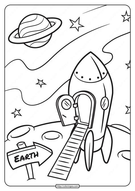 A Rocket On The Moon Surface Coloring Pages Space Coloring Pages