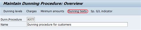 Sap Fico Central Dunning Procedures For Customer Configuration Steps Sap