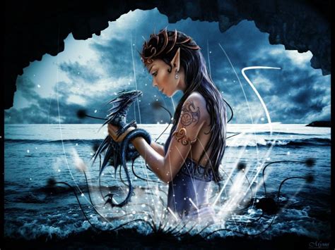Girl With A Dragon Fantasy Wallpaper Ice Dragon Dragon Girl Water