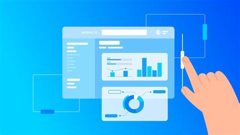 Janela do computador do site vetorial com itens de gráfico de desempenho e fundo gradiente de