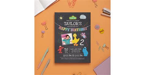 Sesame Street Pals Chalkboard Photo Birthday Invitation Zazzle