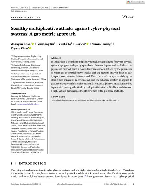 Pdf Stealthy Multiplicative Attacks Against Cyber‐physical Systems A Gap Metric Approach