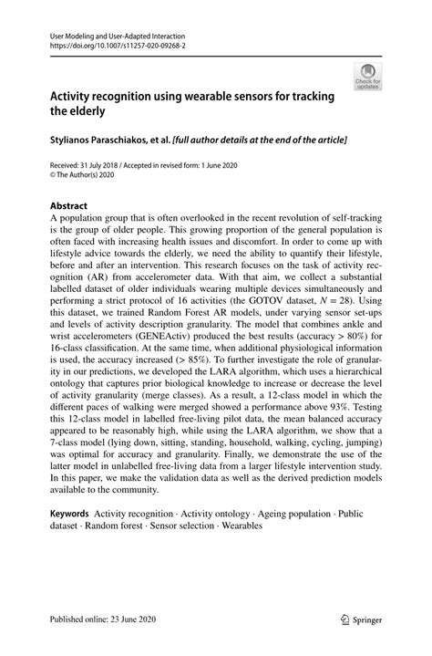 Pdf Activity Recognition Using Wearable Sensors For Tracking The Elderly