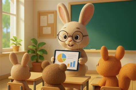 Cute Rabbit Classroom Illustration Featuring Presenting Rabbit With