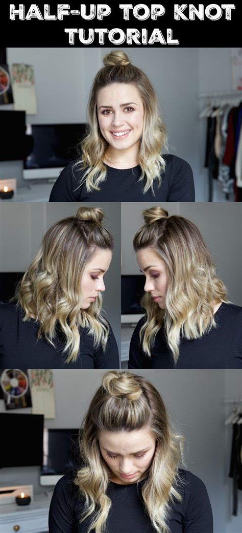 Half Up Top Knot Tutorial Wavy Hairstyles Tutorial Short Hair