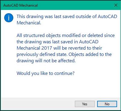 在Vault中编辑特性后在AutoCAD Mechanical文件中打开时显示此工程图上次是在AutoCAD Mechanical外部保存的