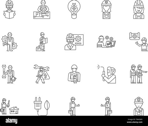Engineers Electrical Line Icons Signs Vector Set Outline