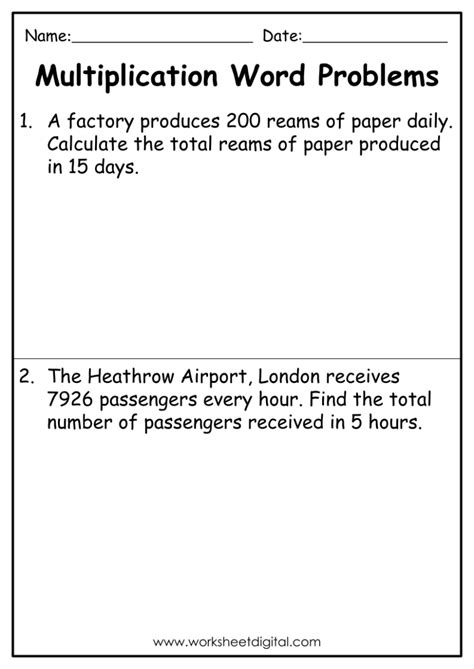 4th Grade Math Word Problems Free Printable Math Worksheets