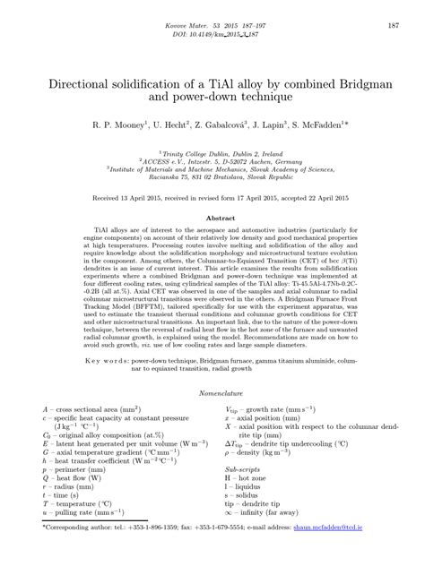 pdf directional solidification of a tial alloy by combined bridgman