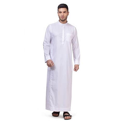 Mens Thobe Jubba Nehru Stand Collar Islamic Clothing Muslim Cotton