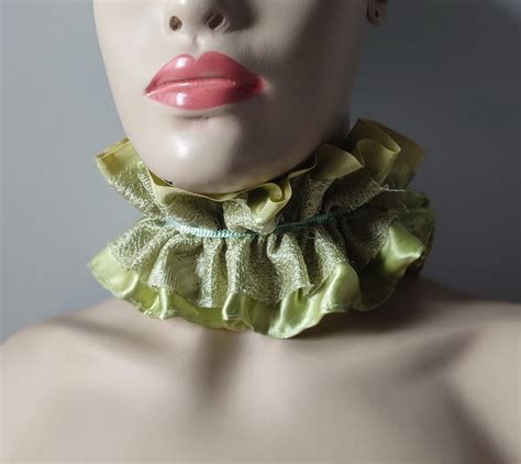 Pistachio Green Clown Collar Faux Ruffle Collar Moss Green Ruffled Choker Etsy