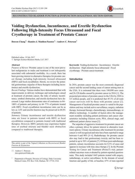 Voiding Dysfunction Incontinence And Erectile Dysfunction Following