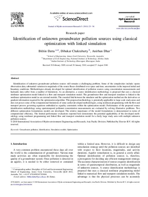 Pdf Identification Of Unknown Groundwater Pollution Sources Using Classical Optimization With