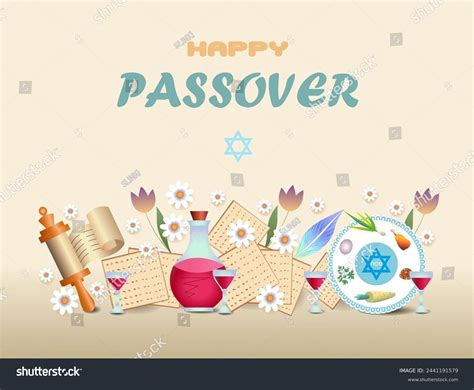 Happy Passover Pesachgreeting Card Booklet Invitation Stock Vector