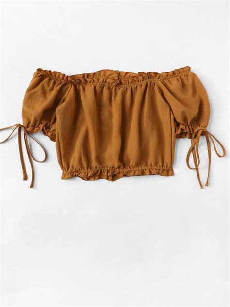 Shein Frill Trim Button Up Off Shoulder Top