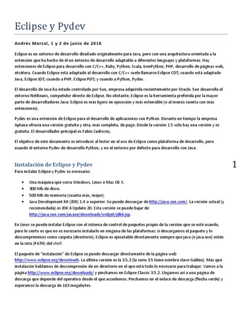 Eclipse Y Pydev Pdf Eclipse Software Java Lenguaje De