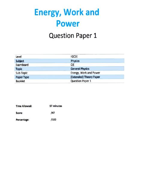 Igcse Cie Energy Work P1 Pdf Potential Energy Power Station