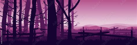 Forest Landscape With Spooky Dead Tree Silhouette Vector Illustration