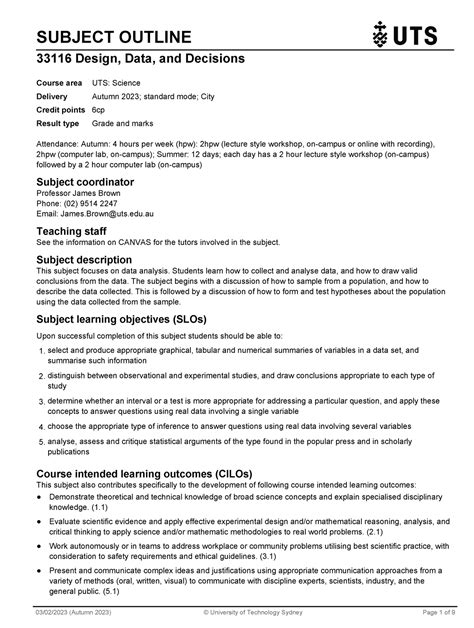 33116 Design Data Decisions Subject Outline Subject Outline 33116