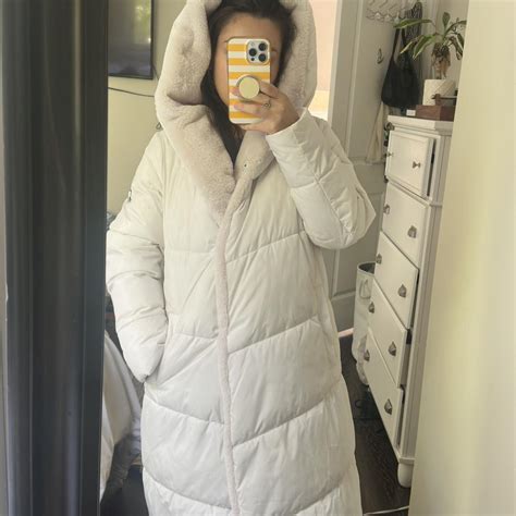 Bcbg White Puffer Coat With Oversized Hood Size Depop