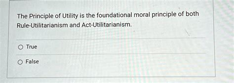Solved The Principle Of Utility Is The Foundational Moral Principle Of