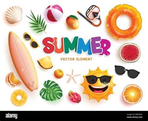 Summer Elements Beach Vector Set Design Summer Elements Surfboard