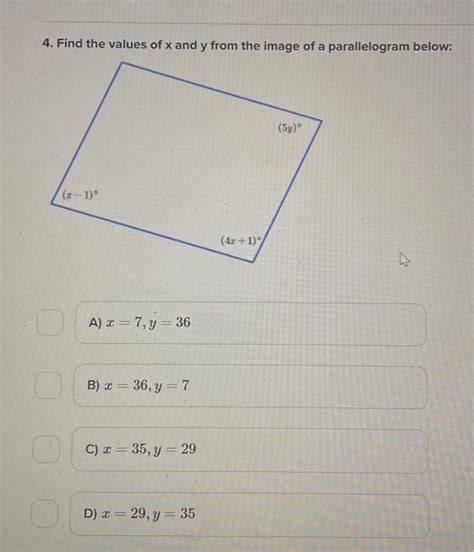 Solved 4 Find The Values Of X And Y From The Image Of A
