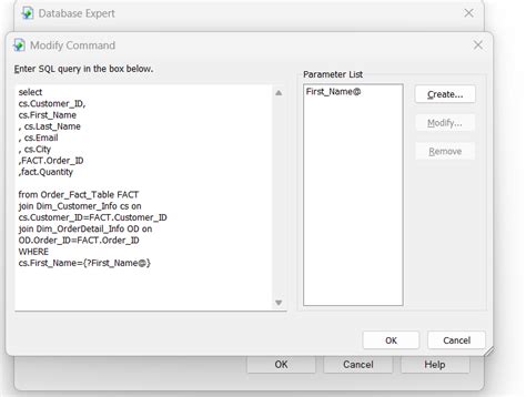 Crystal Reports Invalid Column Name Error When Passing Name Parameter