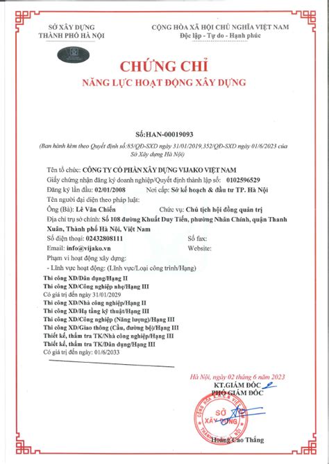 Construction Competency Certificate Vijako Việt Nam