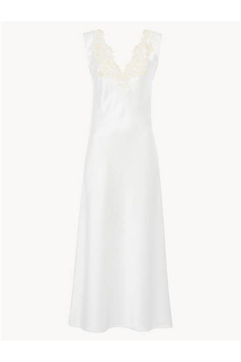 La Perla Silk Satin Long Nightgown With Frastaglio White Editorialist