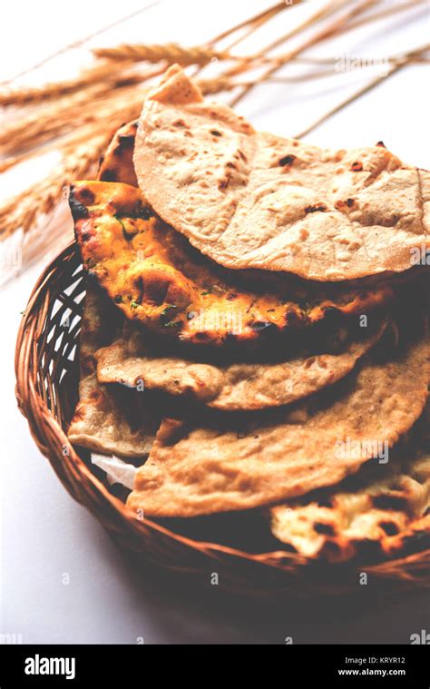 Assorted Indian Bread Basket Includes Chapati Tandoori Roti Or Naan