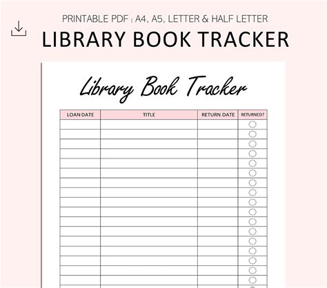 Library Book Tracker Printable Library Loan Tracker Etsy UK