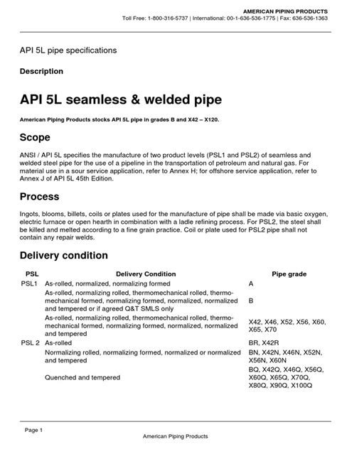 Api 5l Pipe Specifications Pdf Pipe Fluid Conveyance Ultimate