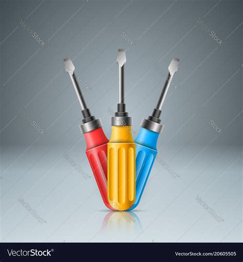 Three Screwdriver Realistic Icon On The Grey Vector Image