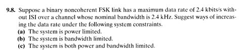 Solved Suppose A Binary Noncoherent FSK Link Has A Chegg Com