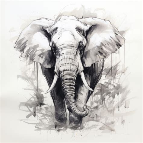 Premium Photo Elephant Sketch Expressionism On White Background